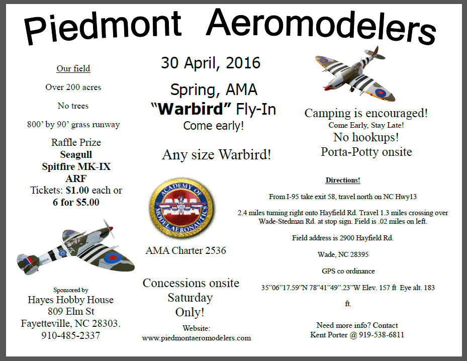 Spring AMA “Warbird” Fly-In – April 30, 2016 – Hayes Hobby House